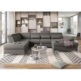 Sit & More Wohnlandschaft SIT & MORE "Cabrio U-Form, B: 359 cm, mit Sitztiefen-, Arm- & Kopfteilverstellung", braun (schlamm), B:359cm H:87cm T:230cm, 100% Polyester, Sofas, 3 Nierenkissen, Federkern, optional Bettfunktion und Stauraum