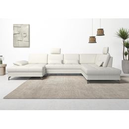 Wohnlandschaft Places of Style "Costello U-Form, B: 363 cm mit Sitztiefen-, Armteilverstellung &", weiß (altweiß), B:363cm H:89cm T:223cm, Luxus-Microfaser (90% Polyester, 10% Polyamid);Samtoptik (100% Polyester), Sofas, 3 Nierenkissen, optional Bettfunktion & Bettkasten