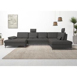 Wohnlandschaft Places of Style "Costello U-Form, B: 363 cm mit Sitztiefen-, Armteilverstellung &", braun (mokka), B:363cm H:89cm T:223cm, Luxus-Microfaser (90% Polyester, 10% Polyamid);Samtoptik (100% Polyester), Sofas, 3 Nierenkissen, optional Bettfunktion & Bettkasten