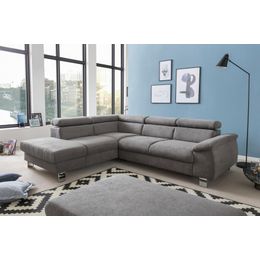 Ecksofa COTTA "Komaris L-Form, B: 249 cm", grau, B:249cm H:72cm T:100cm, Microfaser PRIMABELLE (100% Polyester);Kunstleder SOFTLUX;Feinstruktur (100% Polyester);Kunstleder SOFTLUX/Struktur (100% Polyester);NaturLEDER, Sofas, Ecksofa, mit Kopfteilverstellung, optional Bettfunktion, Bettkasten & Licht