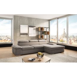 Sit & More Ecksofa SIT & MORE "Valantine L-Form, B: 286 cm", grau (stone), B:286cm H:73cm T:174cm, 100% Polyester, Sofas, Ecksofa, mit Arm- & Kopfteilverstellung, optional mit Bettfunktion