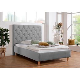 Polsterbett Home Affaire "Sunley 140", silber, B:163cm L:210cm, Struktur (100% Polyester);Samtstoff (100% Polyester), Betten, Kreuzsteppung, Kopfteilhöhe 142 cm, ohne oder mit Matratze/Lattenrost