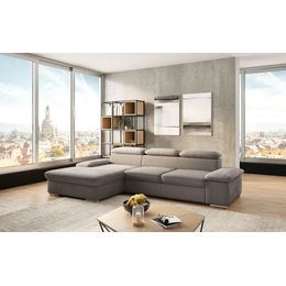 Sit & More Ecksofa SIT & MORE "Valantine L-Form, B: 286 cm", grau (stone), B:286cm H:73cm T:174cm, 100% Polyester, Sofas, Ecksofa, mit Arm- & Kopfteilverstellung, optional mit Bettfunktion