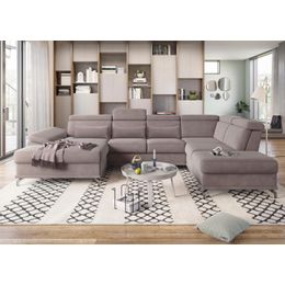 Sit & More Wohnlandschaft SIT & MORE "Cabrio U-Form, B: 359 cm, mit Sitztiefen-, Arm- & Kopfteilverstellung", braun (savannah), B:359cm H:87cm T:230cm, 100% Polyester, Sofas, 3 Nierenkissen, Federkern, optional Bettfunktion und Stauraum
