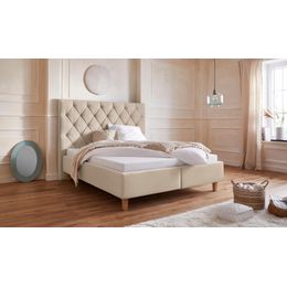 Polsterbett Home Affaire "Sunley 140", beige, B:183cm L:210cm, Struktur (100% Polyester);Samtstoff (100% Polyester), Betten, Kreuzsteppung, Kopfteilhöhe 142 cm, ohne oder mit Matratze/Lattenrost