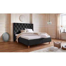 Polsterbett Home Affaire "Sunley 140", grau (anthrazit), B:183cm L:210cm, Struktur (100% Polyester);Samtstoff (100% Polyester), Betten, Kreuzsteppung, Kopfteilhöhe 142 cm, ohne oder mit Matratze/Lattenrost