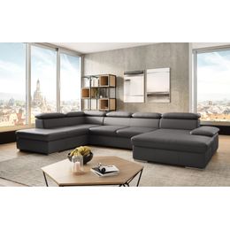 Sit & More Wohnlandschaft SIT & MORE "Valantine U-Form, B: 349 cm", braun (mocca), B:349cm H:73cm T:226cm, NaturLEDER;Spannstoff, Sofas, mit Arm- & Kopfteilverstellung, optional mit Bettfunktion