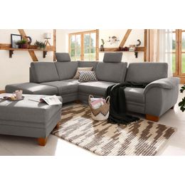 Ecksofa Home Affaire "Husum L-Form", grau, B:269cm H:90cm T:219cm, Luxus-Microfaser mit Druck (100% Polyester);Luxus-Microfaser in Lederoptik (100% Polyester);Luxus-Microfaser ALTARA NUBUCK (100% Polyester), Sofas, Ecksofa, mit Sitztiefenverstellung, Federkern-Polsterung und Kontrastnaht