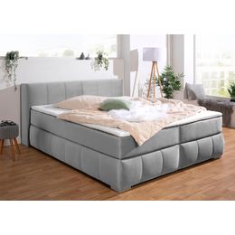 Boxspringbett Home Affaire "Chelles", silber, B:167cm L:225cm, Samtoptik (100% Polyester);Bezug der Spiegelfl&auml;che Matratzendrell aus 100% Polyester;Struktur fein 100% Polyester), Komplettbetten, Boxspringbett, inkl. Kaltschaumtopper, in 5 Breiten und 3 Matratzenarten