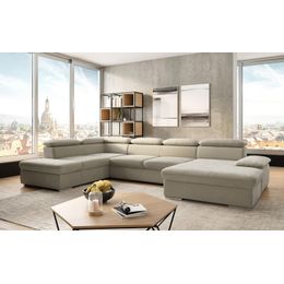 Sit & More Wohnlandschaft SIT & MORE "Valantine U-Form, B: 349 cm", beige (nature), B:349cm H:73cm T:226cm, 100% Polyester, Sofas, mit Arm- & Kopfteilverstellung, optional mit Bettfunktion