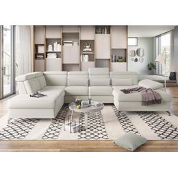 Sit & More Wohnlandschaft SIT & MORE "Cabrio U-Form, B: 359 cm, mit Sitztiefen-, Arm- & Kopfteilverstellung", beige (linen), B:359cm H:87cm T:230cm, 100% Polyester, Sofas, 3 Nierenkissen, Federkern, optional Bettfunktion und Stauraum, Topseller