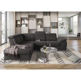 Sit & More Ecksofa SIT & MORE "Cabrio L-Form, B: 274 cm, mit Sitztiefen-, Arm- & Kopfteilverstellung", grau (fango), B:274cm H:87cm T:230cm, 100% Polyester, Sofas, Ecksofa, 3 Nierenkissen, Federkern, optional Bettfunktion und Stauraum