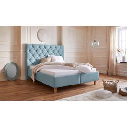 Polsterbett Home Affaire "Sunley 140", grün (mint), B:183cm L:210cm, Struktur (100% Polyester);Samtstoff (100% Polyester), Betten, Kreuzsteppung, Kopfteilhöhe 142 cm, ohne oder mit Matratze/Lattenrost