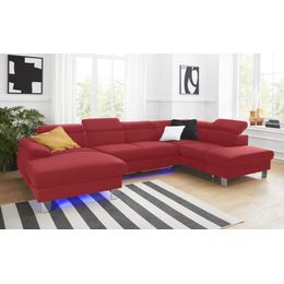 Wohnlandschaft COTTA "Komaris U-Form, B: 320 cm", rot, B:320cm, Microfaser PRIMABELLE (100% Polyester);Kunstleder SOFTLUX;Feinstruktur (100% Polyester);Kunstleder SOFTLUX/Struktur (100% Polyester);NaturLEDER, Sofas, mit Kopfteilverstellung, optional Bettfunktion, Bettkasten & Licht