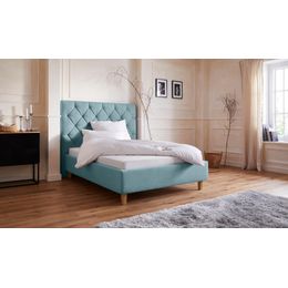 Polsterbett Home Affaire "Sunley 140", grün (mint), B:163cm L:210cm, Struktur (100% Polyester);Samtstoff (100% Polyester), Betten, Kreuzsteppung, Kopfteilhöhe 142 cm, ohne oder mit Matratze/Lattenrost