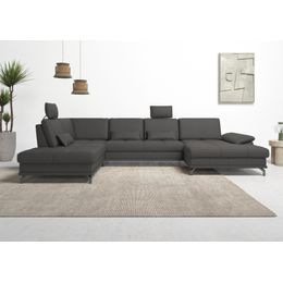 Wohnlandschaft Places of Style "Costello U-Form, B: 363 cm mit Sitztiefen-, Armteilverstellung &", braun (mokka), B:363cm H:89cm T:223cm, Luxus-Microfaser (90% Polyester, 10% Polyamid);Samtoptik (100% Polyester), Sofas, 3 Nierenkissen, optional Bettfunktion & Bettkasten