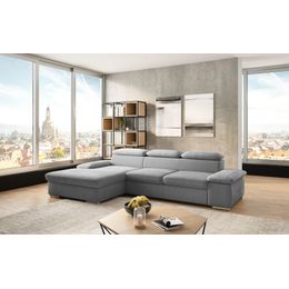 Sit & More Ecksofa SIT & MORE "Valantine L-Form, B: 286 cm", grau, B:286cm H:73cm T:174cm, 100% Polyester, Sofas, Ecksofa, mit Arm- & Kopfteilverstellung, optional mit Bettfunktion