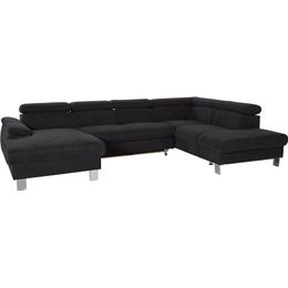 Wohnlandschaft COTTA "Komaris U-Form, B: 320 cm", schwarz, B:320cm, Microfaser PRIMABELLE (100% Polyester);Kunstleder SOFTLUX;Feinstruktur (100% Polyester);Kunstleder SOFTLUX/Struktur (100% Polyester);NaturLEDER, Sofas, mit Kopfteilverstellung, optional Bettfunktion, Bettkasten & Licht