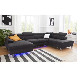 Wohnlandschaft COTTA "Komaris U-Form, B: 320 cm", braun (mud), B:320cm, Microfaser PRIMABELLE (100% Polyester);Kunstleder SOFTLUX;Feinstruktur (100% Polyester);Kunstleder SOFTLUX/Struktur (100% Polyester);NaturLEDER, Sofas, mit Kopfteilverstellung, optional Bettfunktion, Bettkasten & Licht