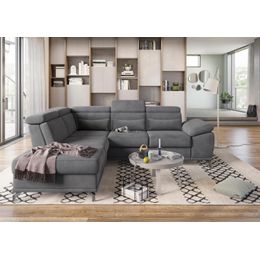 Sit & More Ecksofa SIT & MORE "Cabrio L-Form, B: 274 cm, mit Sitztiefen-, Arm- & Kopfteilverstellung", grau, B:274cm H:87cm T:230cm, 100% Polyester, Sofas, Ecksofa, 3 Nierenkissen, Federkern, optional Bettfunktion und Stauraum