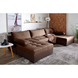Wohnlandschaft Collection AB "Josy U-Form, B: 307 cm", braun (dunkelbraun, braun), B:307cm H:41cm T:161cm, 100%Polyester, Sofas, Wohnlandschaft, mit Bettfunktion & Bettkasten, Federkern
