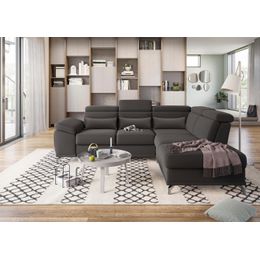 Sit & More Ecksofa SIT & MORE "Cabrio L-Form, B: 274 cm, mit Sitztiefen-, Arm- & Kopfteilverstellung", grau (fango), B:274cm H:87cm T:230cm, 100% Polyester, Sofas, Ecksofa, 3 Nierenkissen, Federkern, optional Bettfunktion und Stauraum