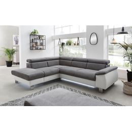 Ecksofa COTTA "Komaris L-Form, B: 249 cm", wei&szlig; (wei&szlig;, stone), B:249cm H:72cm T:100cm, Microfaser PRIMABELLE (100% Polyester);Kunstleder SOFTLUX;Feinstruktur (100% Polyester);Kunstleder SOFTLUX/Struktur (100% Polyester);NaturLEDER, Sofas, Ecksofa, mit Kopfteilverstellung, optional Bettfunktion, Bettkasten & Licht