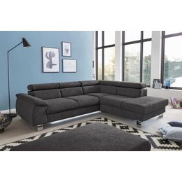 Ecksofa COTTA "Komaris L-Form, B: 249 cm", braun (mud), B:249cm H:72cm T:100cm, Microfaser PRIMABELLE (100% Polyester);Kunstleder SOFTLUX;Feinstruktur (100% Polyester);Kunstleder SOFTLUX/Struktur (100% Polyester);NaturLEDER, Sofas, Ecksofa, mit Kopfteilverstellung, optional Bettfunktion, Bettkasten & Licht