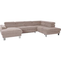 Wohnlandschaft COTTA "Komaris U-Form, B: 320 cm", braun (mud), B:320cm, Microfaser PRIMABELLE (100% Polyester);Kunstleder SOFTLUX;Feinstruktur (100% Polyester);Kunstleder SOFTLUX/Struktur (100% Polyester);NaturLEDER, Sofas, mit Kopfteilverstellung, optional Bettfunktion, Bettkasten & Licht