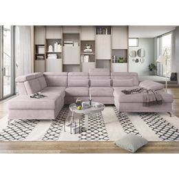 Sit & More Wohnlandschaft SIT & MORE "Cabrio U-Form, B: 359 cm, mit Sitztiefen-, Arm- & Kopfteilverstellung", rosa (rose), B:359cm H:87cm T:230cm, 100% Polyester, Sofas, 3 Nierenkissen, Federkern, optional Bettfunktion und Stauraum