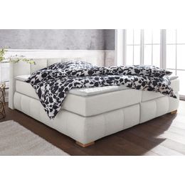 Boxspringbett Home Affaire "Chelles", beige (natur), B:207cm L:225cm, Samtoptik (100% Polyester);Bezug der Spiegelfl&auml;che Matratzendrell aus 100% Polyester;Struktur fein 100% Polyester), Komplettbetten, Boxspringbett, inkl. Kaltschaumtopper, in 5 Breiten und 3 Matratzenarten