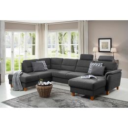 Wohnlandschaft Home Affaire "Palmera U-Form, B: 308 cm", grau, B:308cm H:89cm T:212cm, 100% Polyester;Struktur (100% Polyester);Luxus-Microfaser in Lederoptik (100% Polyester), Sofas, optional Bettfunktion & Bettkasten, Federkern