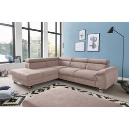 Ecksofa COTTA "Komaris L-Form, B: 249 cm", braun (mud), B:249cm H:72cm T:100cm, Microfaser PRIMABELLE (100% Polyester);Kunstleder SOFTLUX;Feinstruktur (100% Polyester);Kunstleder SOFTLUX/Struktur (100% Polyester);NaturLEDER, Sofas, Ecksofa, mit Kopfteilverstellung, optional Bettfunktion, Bettkasten & Licht