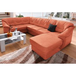 Sit & More Wohnlandschaft SIT & MORE "Savona U-Form, B: 320 cm", orange (terra), B:320cm H:90cm T:211cm, Luxus-Kunstleder;Primabelle-Microfaser;NaturLederKorpus ist mit passendem Luxus-Kunstleder bezogen. Bitte beachten Sie, dass Lederbezüge mehr Nähte aufweisen als Stoffbezüge;Struktur, Sofas, optional Bettfunktion, Federkern