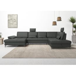 Wohnlandschaft Places of Style "Costello U-Form, B: 363 cm mit Sitztiefen-, Armteilverstellung &", grau (anthrazit), B:363cm H:89cm T:223cm, Luxus-Microfaser (90% Polyester, 10% Polyamid);Samtoptik (100% Polyester), Sofas, 3 Nierenkissen, optional Bettfunktion & Bettkasten