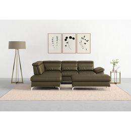 Sit & More Ecksofa SIT & MORE "Cabrio L-Form, B: 274 cm, mit Sitztiefen-, Arm- & Kopfteilverstellung", gr&uuml;n (olive), B:274cm H:87cm T:230cm, Sofas, Ecksofa, 3 Nierenkissen, Federkern, optional Bettfunktion und Stauraum