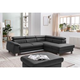 Ecksofa COTTA "Komaris L-Form, B: 249 cm", schwarz, B:249cm H:72cm T:100cm, Microfaser PRIMABELLE (100% Polyester);Kunstleder SOFTLUX;Feinstruktur (100% Polyester);Kunstleder SOFTLUX/Struktur (100% Polyester);NaturLEDER, Sofas, Ecksofa, mit Kopfteilverstellung, optional Bettfunktion, Bettkasten & Licht