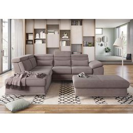Sit & More Ecksofa SIT & MORE "Cabrio L-Form, B: 274 cm, mit Sitztiefen-, Arm- & Kopfteilverstellung", braun (savannah), B:274cm H:87cm T:230cm, 100% Polyester, Sofas, Ecksofa, 3 Nierenkissen, Federkern, optional Bettfunktion und Stauraum