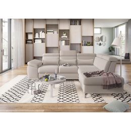 Sit & More Ecksofa SIT & MORE "Cabrio L-Form, B: 274 cm, mit Sitztiefen-, Arm- & Kopfteilverstellung", grau (elephant), B:274cm H:87cm T:230cm, 100% Polyester, Sofas, Ecksofa, 3 Nierenkissen, Federkern, optional Bettfunktion und Stauraum