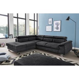 Ecksofa COTTA "Komaris L-Form, B: 249 cm", schwarz, B:249cm H:72cm T:100cm, Microfaser PRIMABELLE (100% Polyester);Kunstleder SOFTLUX;Feinstruktur (100% Polyester);Kunstleder SOFTLUX/Struktur (100% Polyester);NaturLEDER, Sofas, Ecksofa, mit Kopfteilverstellung, optional Bettfunktion, Bettkasten & Licht