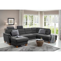 Wohnlandschaft Home Affaire "Palmera U-Form, B: 308 cm", grau, B:308cm H:89cm T:212cm, 100% Polyester;Struktur (100% Polyester);Luxus-Microfaser in Lederoptik (100% Polyester), Sofas, optional Bettfunktion & Bettkasten, Federkern
