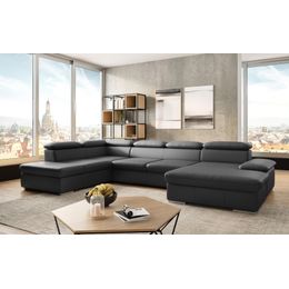 Sit & More Wohnlandschaft SIT & MORE "Valantine U-Form, B: 349 cm", schwarz, B:349cm H:73cm T:226cm, NaturLEDER;Spannstoff, Sofas, mit Arm- & Kopfteilverstellung, optional mit Bettfunktion