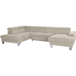 Wohnlandschaft COTTA "Komaris U-Form, B: 320 cm", grau, B:320cm, Microfaser PRIMABELLE (100% Polyester);Kunstleder SOFTLUX;Feinstruktur (100% Polyester);Kunstleder SOFTLUX/Struktur (100% Polyester);NaturLEDER, Sofas, mit Kopfteilverstellung, optional Bettfunktion, Bettkasten & Licht