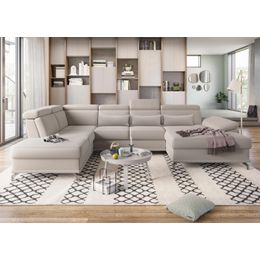 Sit & More Wohnlandschaft SIT & MORE "Cabrio U-Form, B: 359 cm, mit Sitztiefen-, Arm- & Kopfteilverstellung", grau (elephant), B:359cm H:87cm T:230cm, 100% Polyester, Sofas, 3 Nierenkissen, Federkern, optional Bettfunktion und Stauraum
