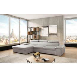 Sit & More Ecksofa SIT & MORE "Valantine L-Form, B: 286 cm", grau (light grau), B:286cm H:73cm T:174cm, NaturLEDER;Spannstoff, Sofas, Ecksofa, mit Arm- & Kopfteilverstellung, optional mit Bettfunktion