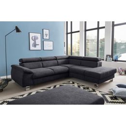 Ecksofa COTTA "Komaris L-Form, B: 249 cm", grau (lava), B:249cm H:72cm T:100cm, Microfaser PRIMABELLE (100% Polyester);Kunstleder SOFTLUX;Feinstruktur (100% Polyester);Kunstleder SOFTLUX/Struktur (100% Polyester);NaturLEDER, Sofas, Ecksofa, mit Kopfteilverstellung, optional Bettfunktion, Bettkasten & Licht