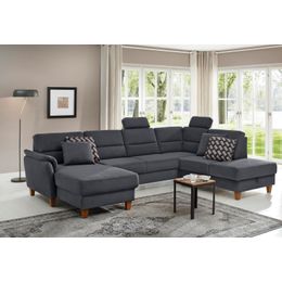 Wohnlandschaft Home Affaire "Palmera U-Form, B: 308 cm", grau, B:308cm H:89cm T:212cm, 100% Polyester;Struktur (100% Polyester);Luxus-Microfaser in Lederoptik (100% Polyester), Sofas, optional Bettfunktion & Bettkasten, Federkern