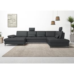 Wohnlandschaft Places of Style "Costello U-Form, B: 363 cm mit Sitztiefen-, Armteilverstellung &", schwarz, B:363cm H:89cm T:223cm, Luxus-Microfaser (90% Polyester, 10% Polyamid);Samtoptik (100% Polyester), Sofas, 3 Nierenkissen, optional Bettfunktion & Bettkasten