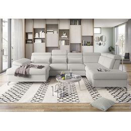 Sit & More Wohnlandschaft SIT & MORE "Cabrio U-Form, B: 359 cm, mit Sitztiefen-, Arm- & Kopfteilverstellung", grau (hellgrau), B:359cm H:87cm T:230cm, 100% Polyester, Sofas, 3 Nierenkissen, Federkern, optional Bettfunktion und Stauraum