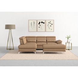 Sit & More Ecksofa SIT & MORE "Cabrio L-Form, B: 274 cm, mit Sitztiefen-, Arm- & Kopfteilverstellung", braun (cappucino), B:274cm H:87cm T:230cm, Sofas, Ecksofa, 3 Nierenkissen, Federkern, optional Bettfunktion und Stauraum